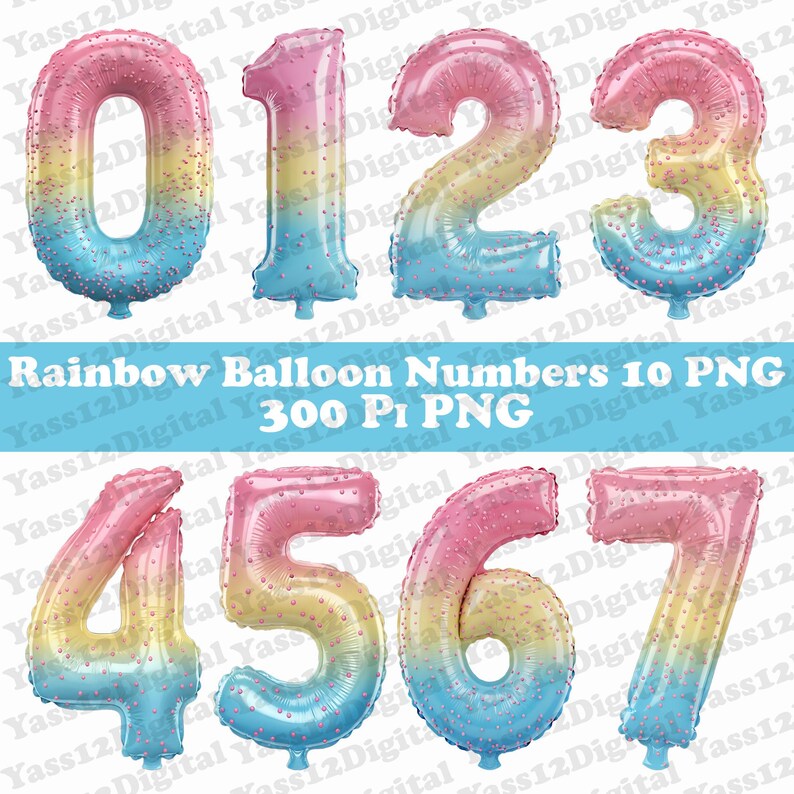 Rainbow Balloon Number Clipart – Pastel Ombre PNG (digital Download) - Etsy