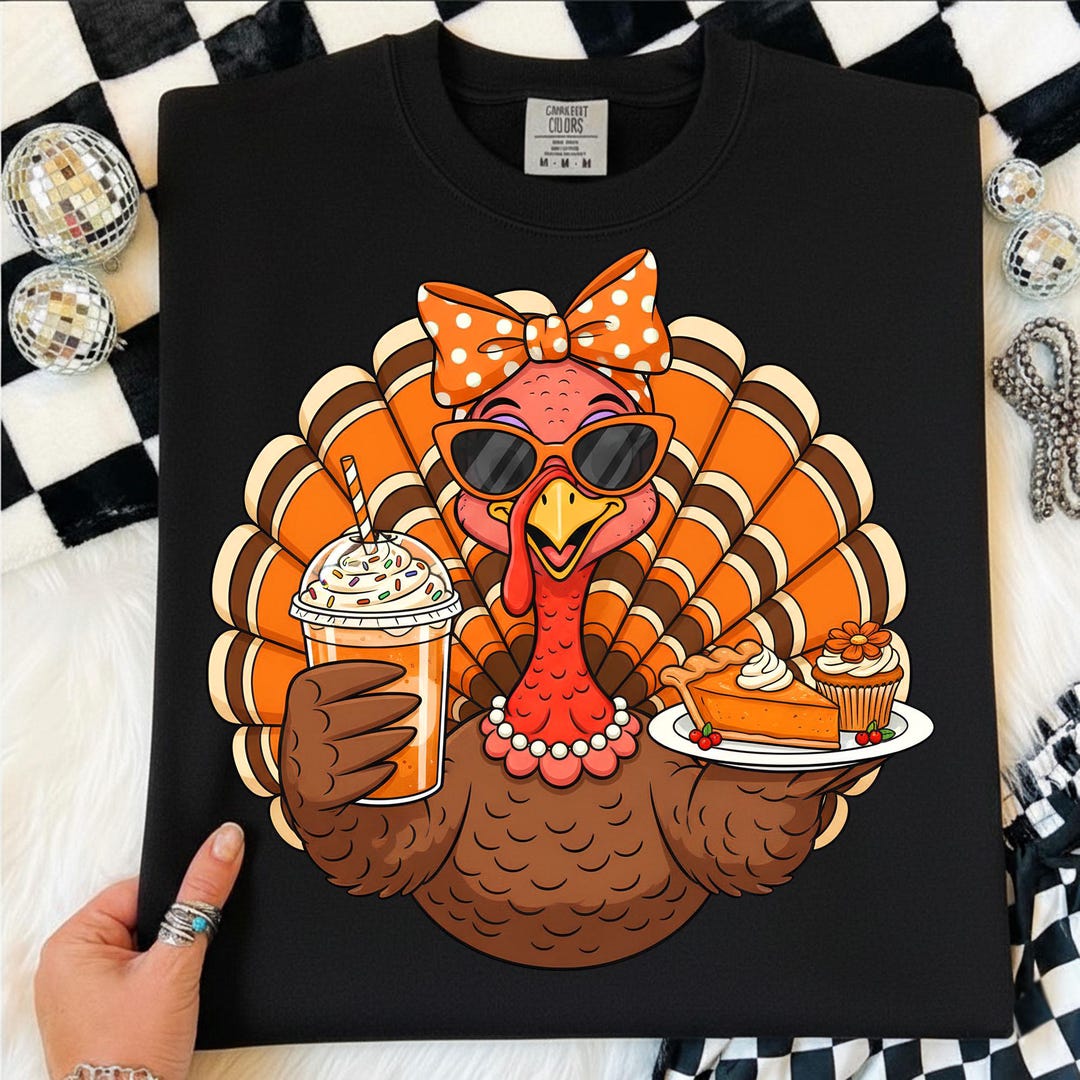 Turkey Drinking Coffee PNG, Bow Thanksgiving, Womens Turkey Day ...
