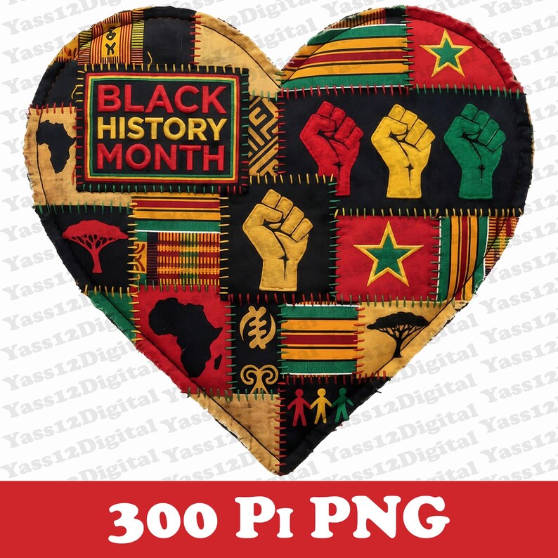 Black History Month Quilt Heart PNG – Pan African Design (digital ...