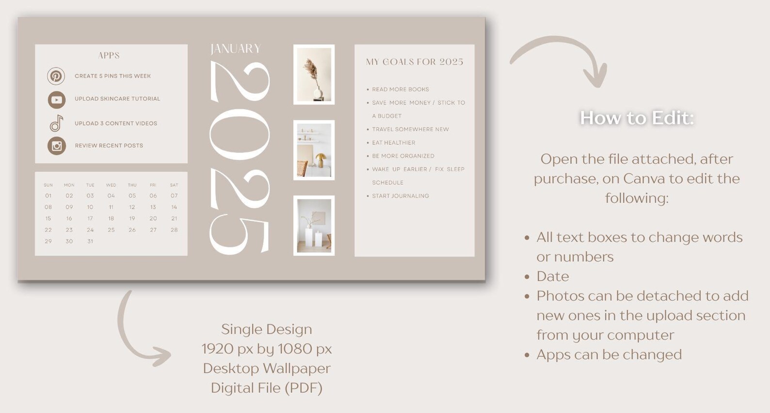 Minimalist 2025 Desktop Wallpaper Calendar | Neutral Aesthetic ...