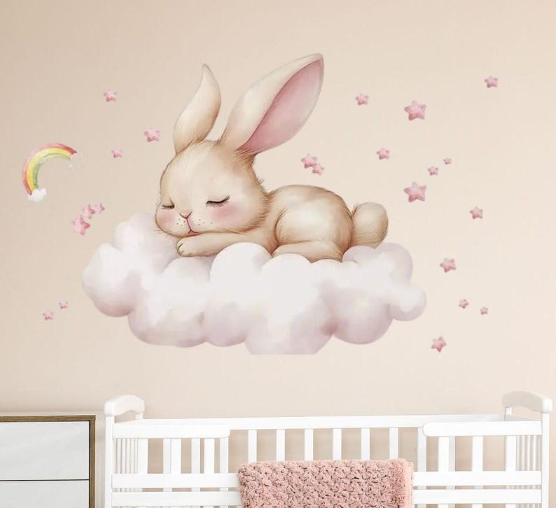 Contemporary Watercolor Sleeping Rabbit Wall Decal – Removable PVC ...