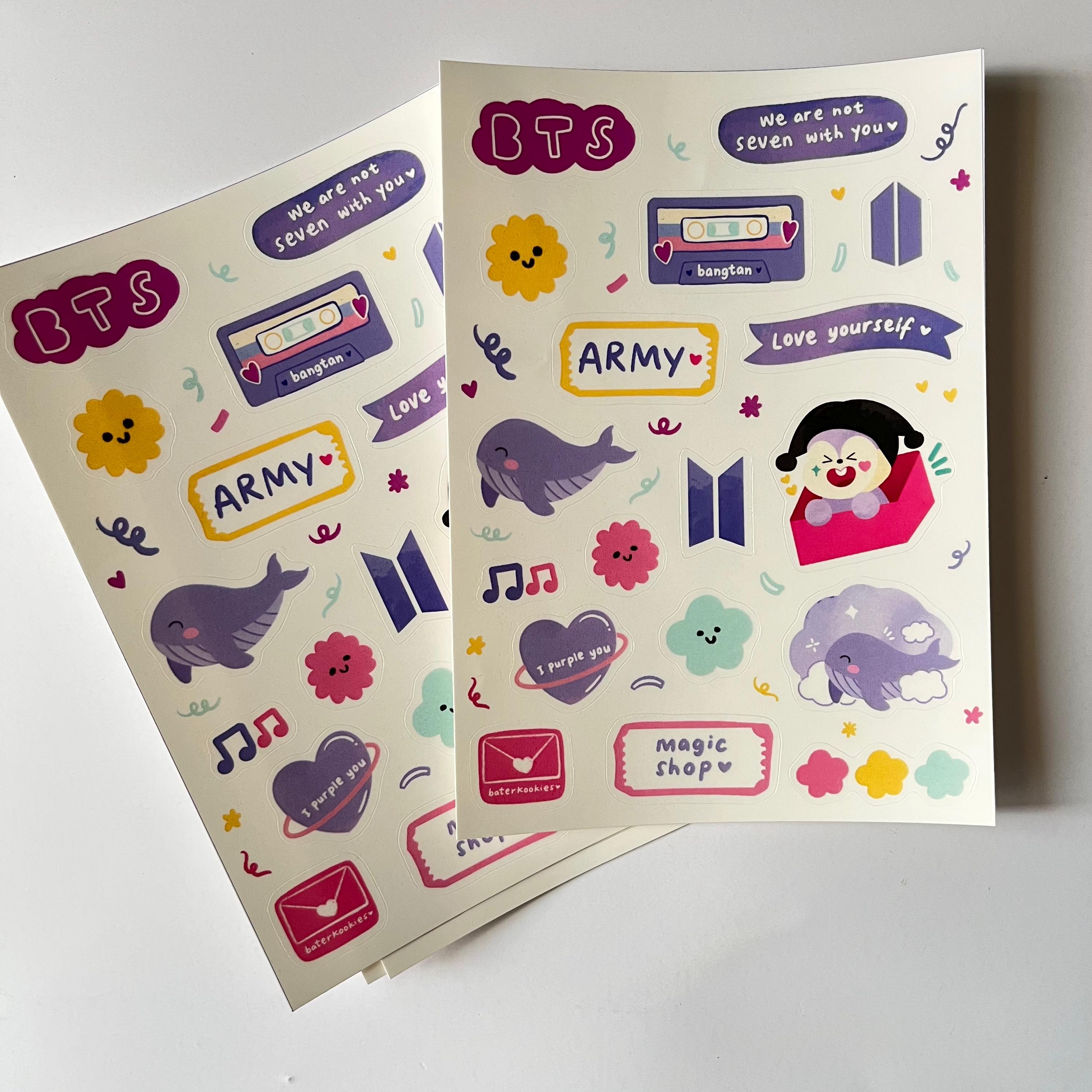 BTS Sticker Sheet: Bangtan Kpop Vinyl Stickers - Waterproof - Etsy