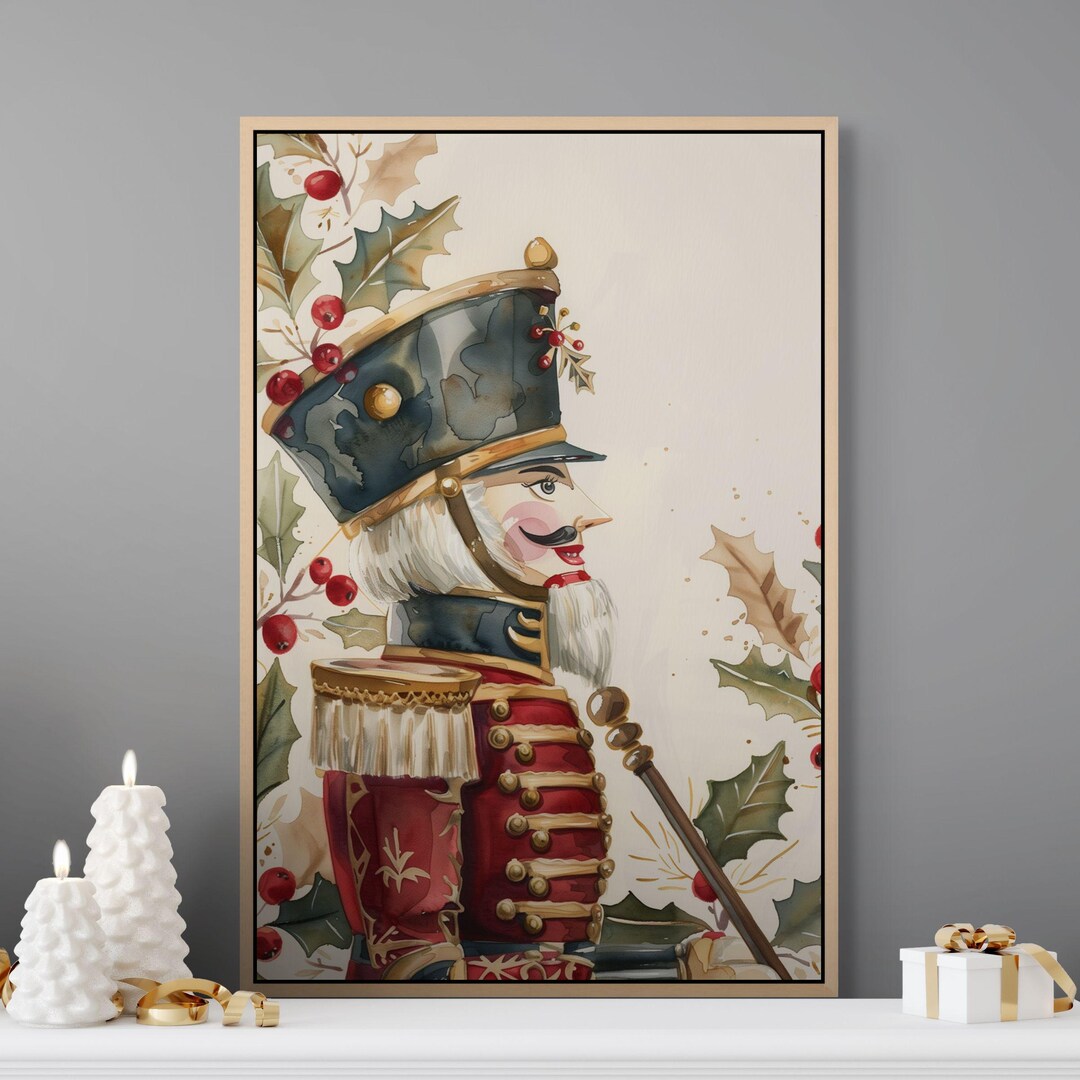 Traditional Nutcracker Canvas – Watercolor Tin Soldier Christmas Wall ...