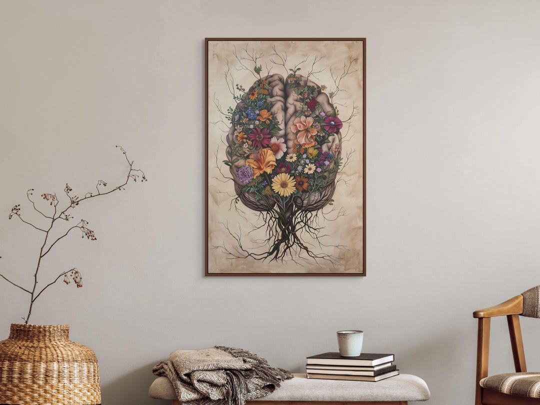 Floral Mind Wall Art – Surreal Botanical Brain Canvas for Creative ...
