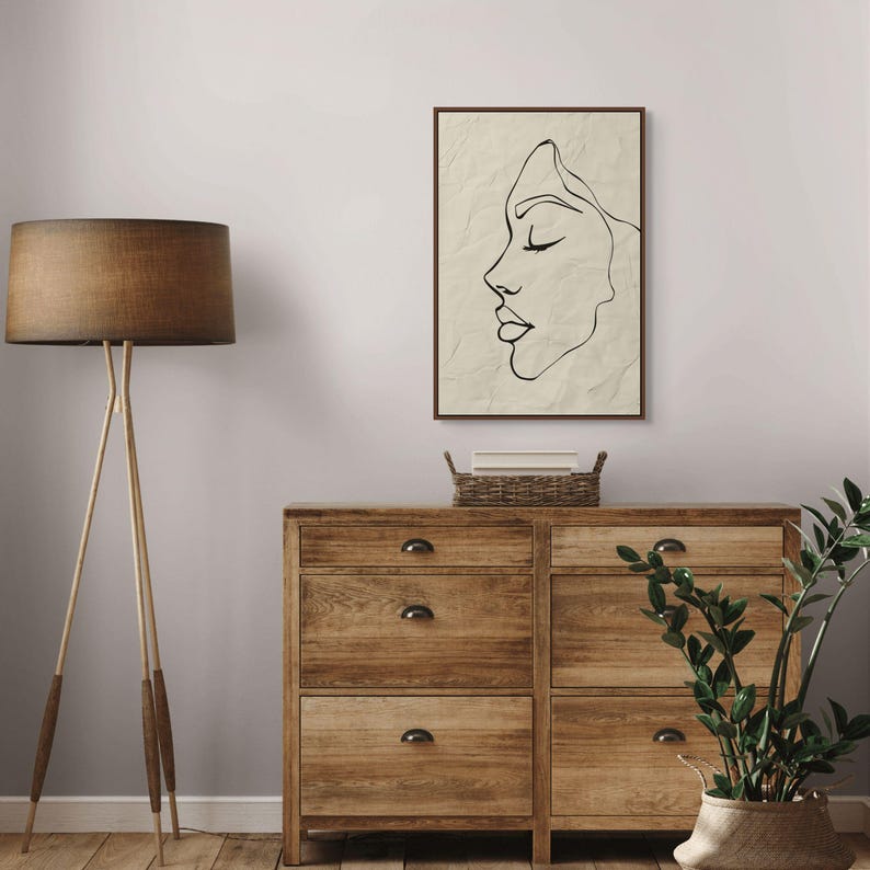 Minimal Line Art Woman – Feminine Face Canvas for Modern Neutral Wall ...
