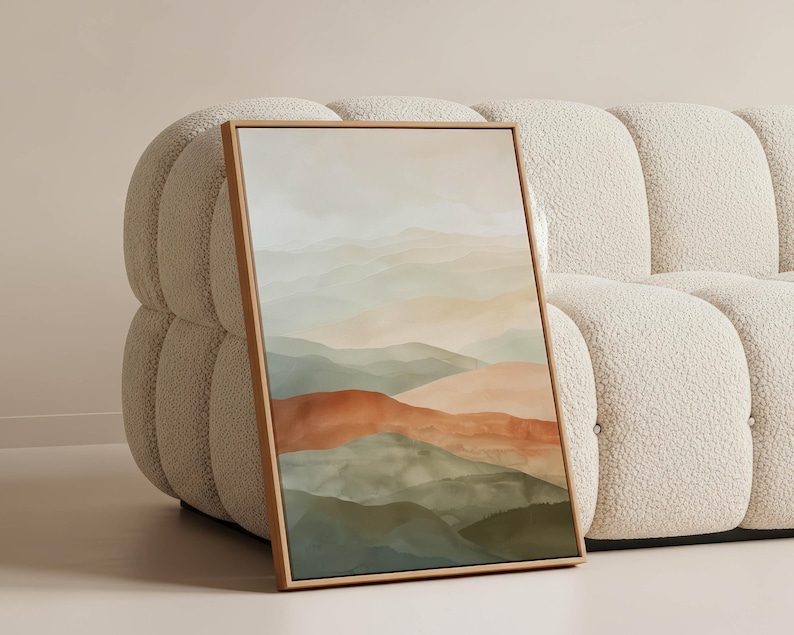 Earth Tone Mountain Art – Minimal Abstract Canvas Print for Modern ...