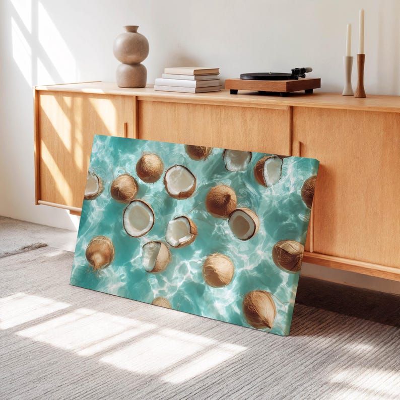 Tropical Coconut Canvas Artwork – Coastal Teal Summer Poster for ...