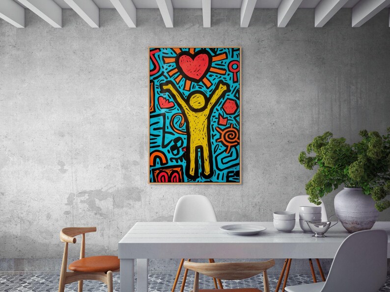 Keith Haring Inspired Colorful Canvas Art, Bright Wall Decor for Living ...