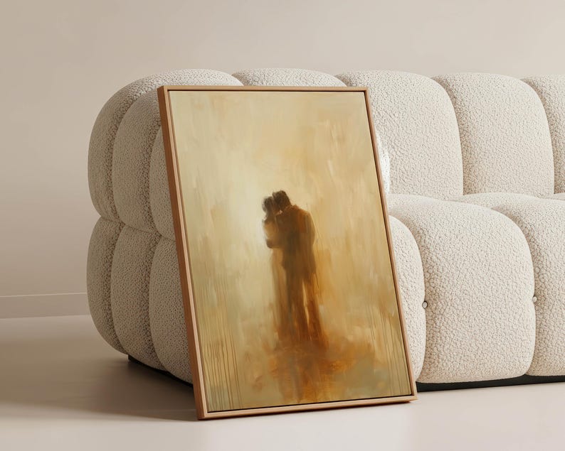 Romantic Abstract Couple Wall Art – Warm Tones Painting for Bedroom ...