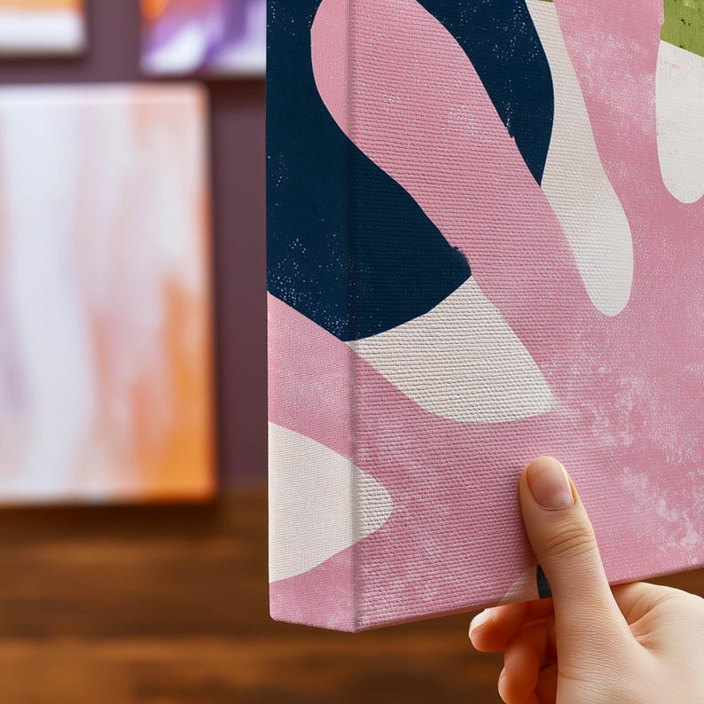 Mid-century Modern Canvas – Pink Green Organic Shapes Print for Dorm ...