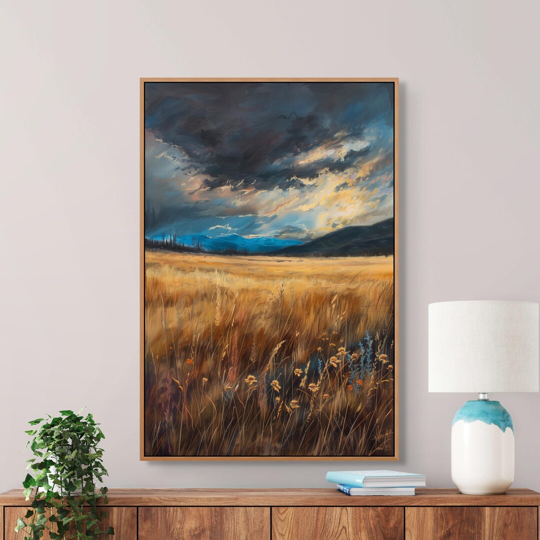 Dramatic Prairie Sunset Art Print – Moody Landscape Canvas for Rustic ...