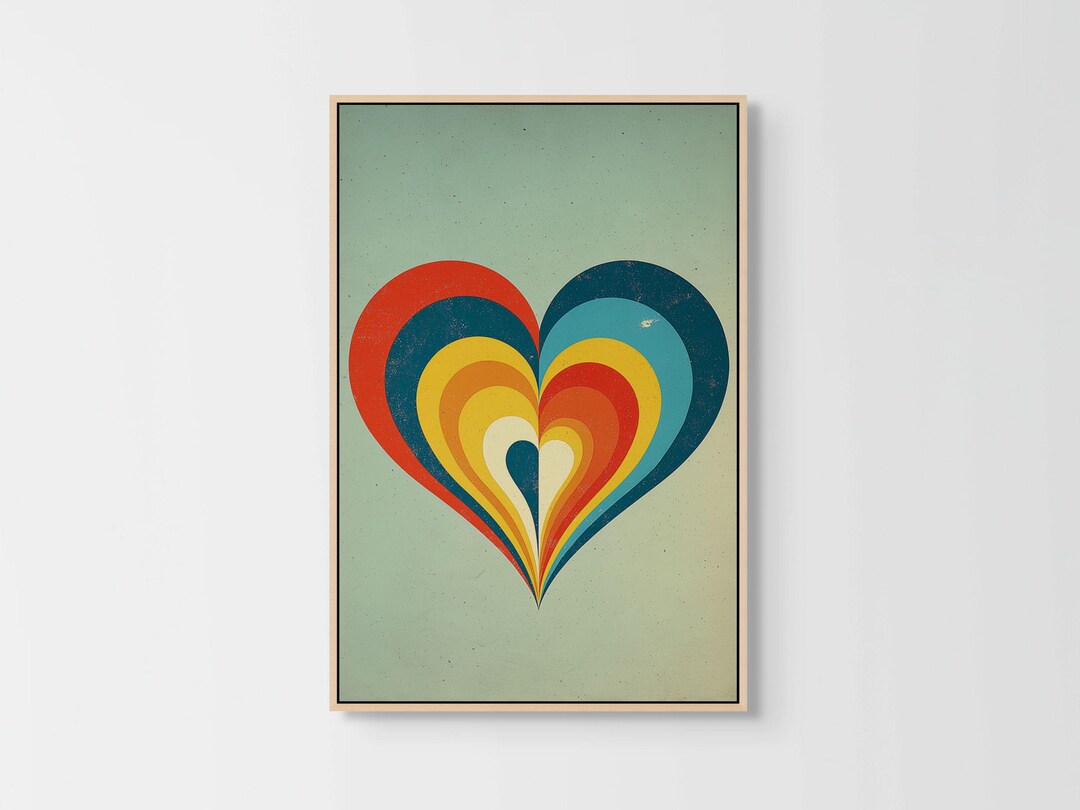 Mid-century Modern Heart Wall Art – Vibrant Striped Giclee for Bedroom ...