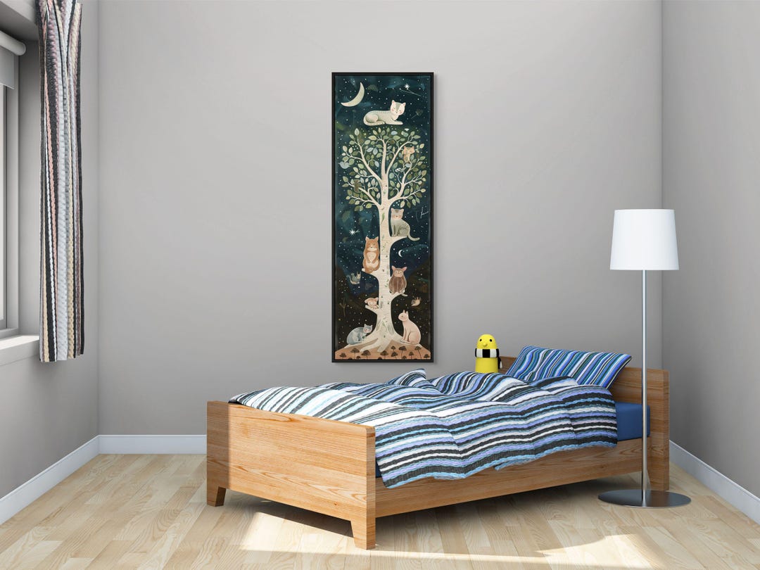 Whimsical Cat Tree Nursery Wall Art – Moonlit Canvas Print for Kids ...