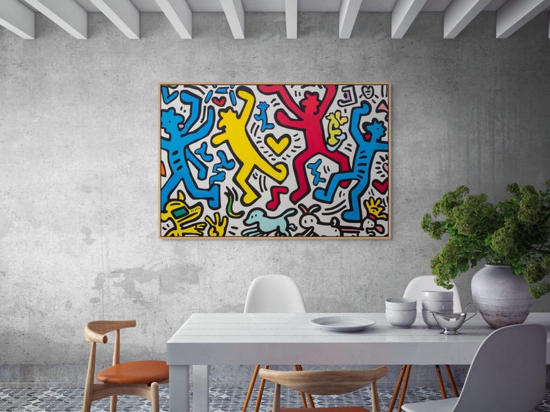 Keith Haring Inspired Dance Art, Colorful Kids Room Canvas Print - Etsy