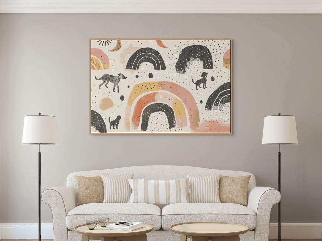 Keith Haring Inspired Dog Rainbow Art – Playful Boho Canvas for Nursery ...