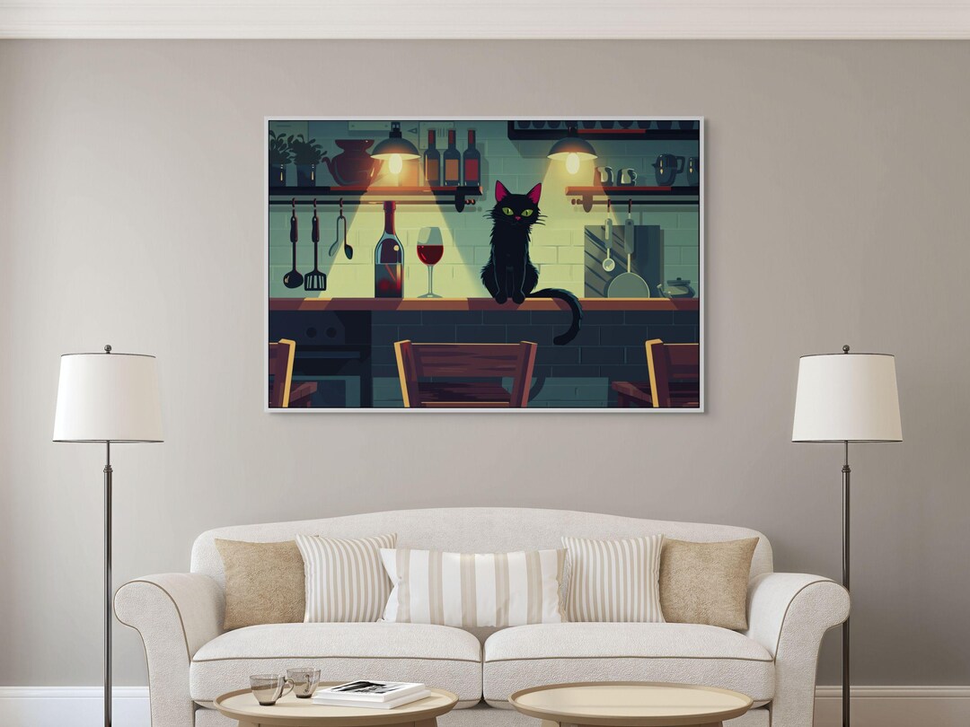 Black Cat Kitchen Canvas Wall Art – Cozy Modern Print for Home Decor - Etsy