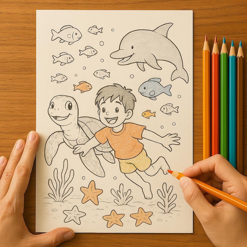 Underwater Adventure Coloring Page – Ocean Kids Printable – Sea Animals ...