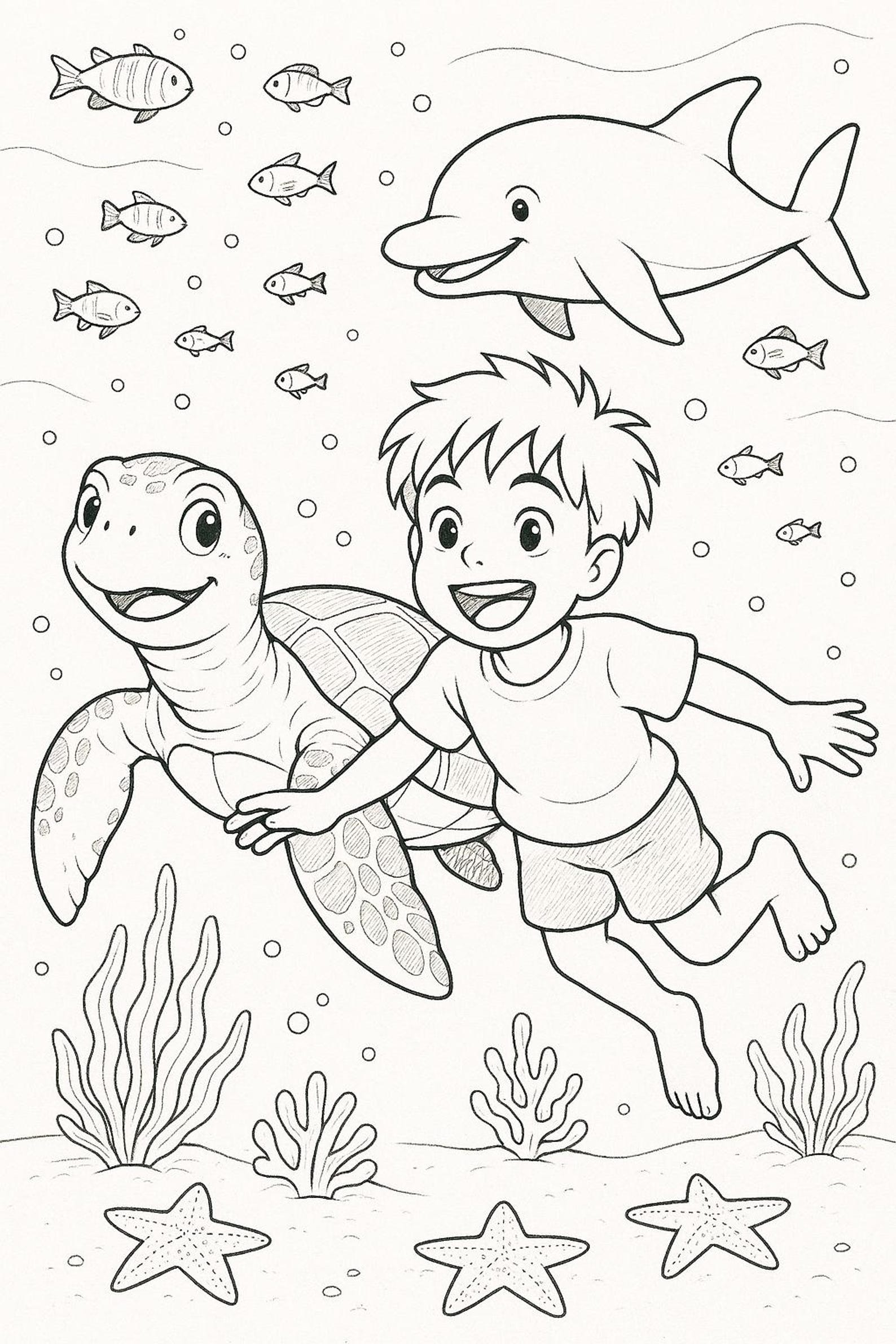 Underwater Adventure Coloring Page – Ocean Kids Printable – Sea Animals ...
