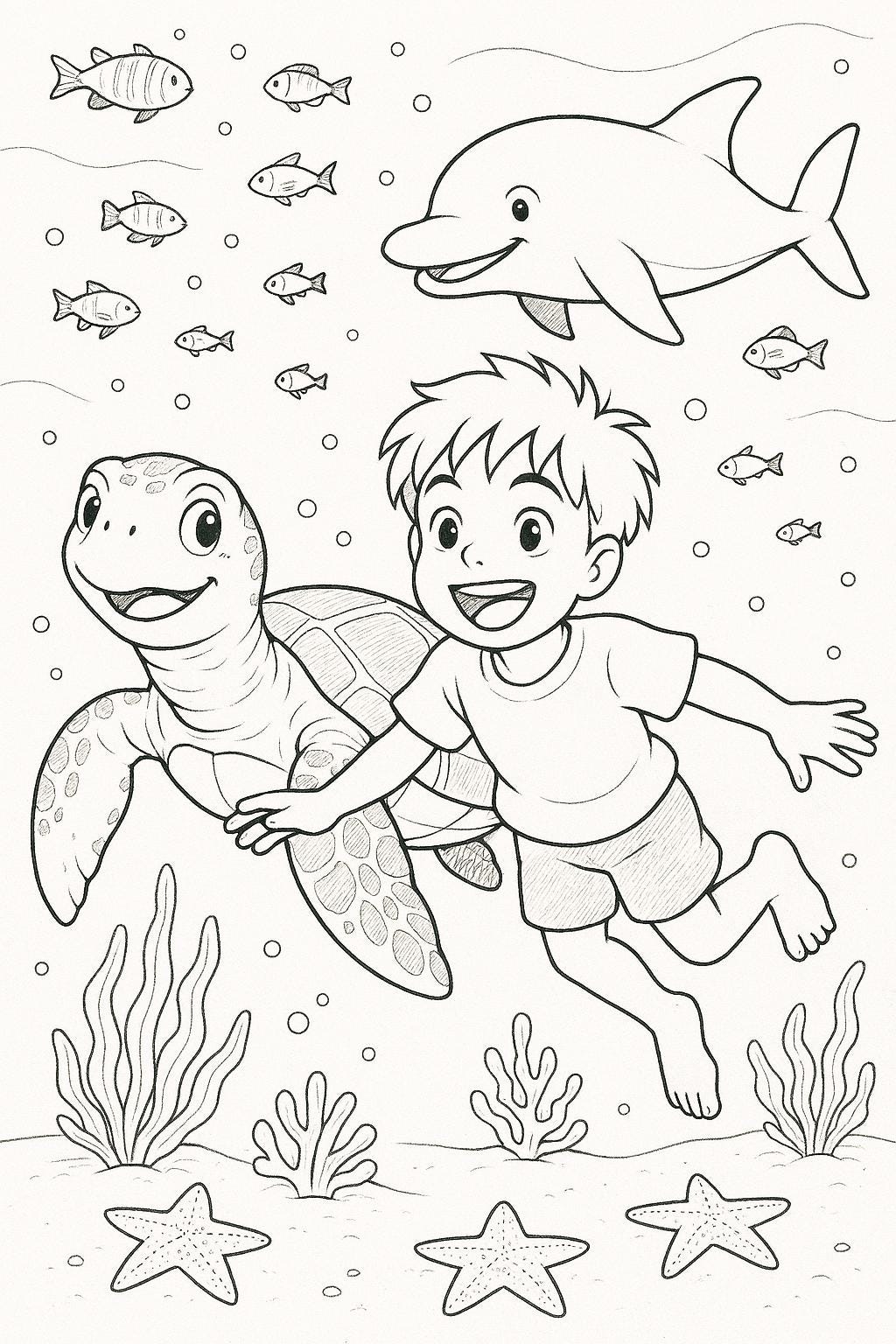 Underwater Adventure Coloring Page – Ocean Kids Printable – Sea Animals ...