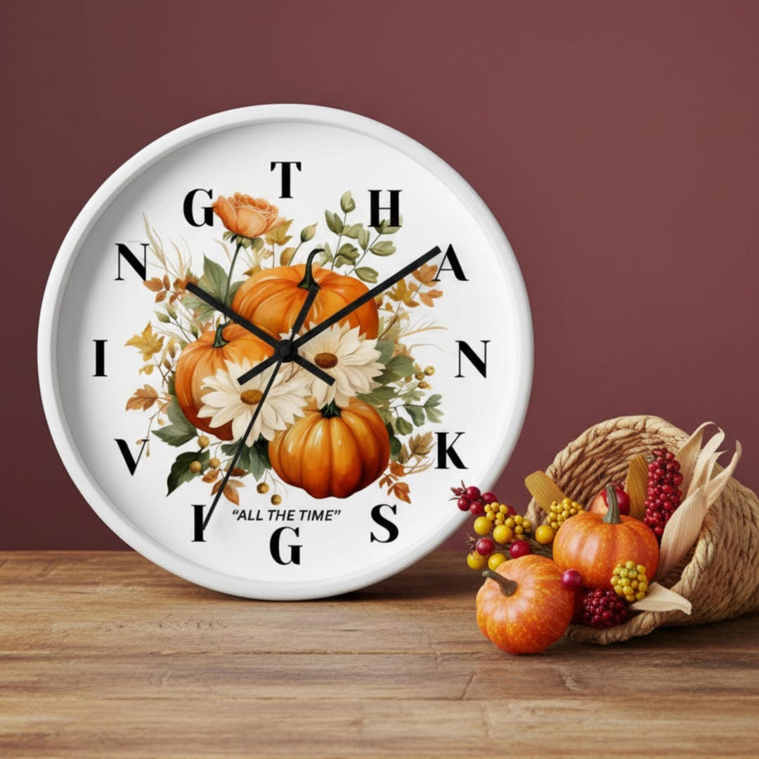 Thanksgiving Pumpkins Wall Clock, Fall Decor, Family Gift for Holidays ...