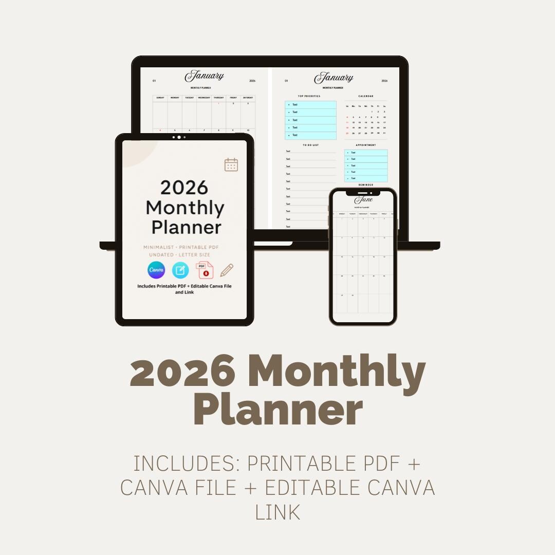 2026 Dated Monthly Planner Printable | Minimalist Calendar PDF ...