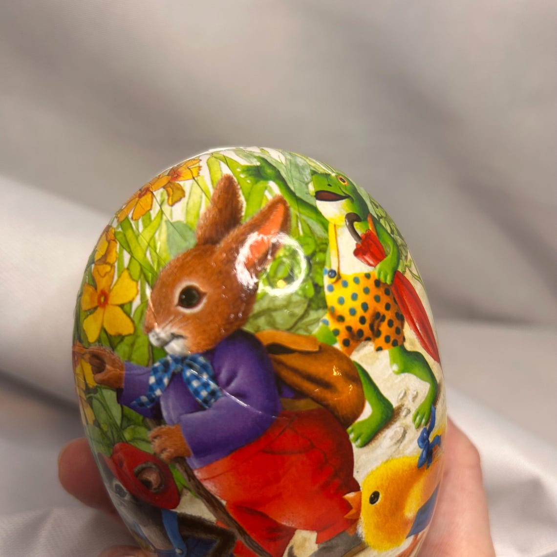 Vintage Paper Mache German Easter Egg Peter Rabbit 4.5” Spring Flowers ...