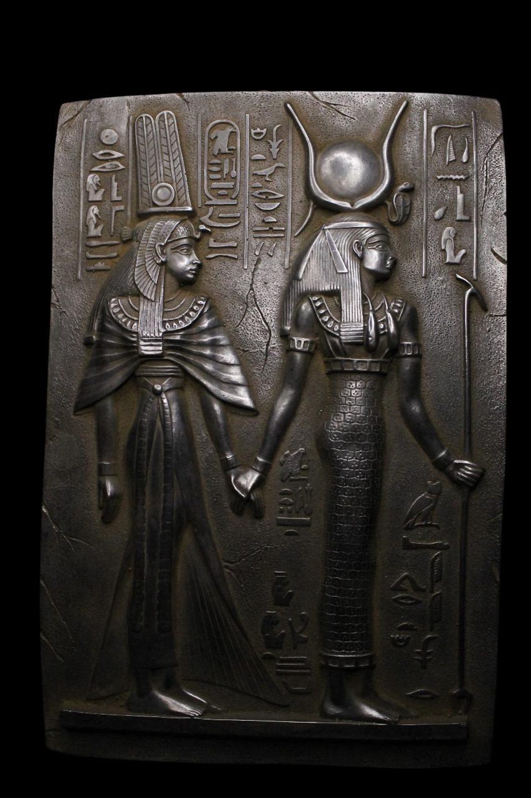 Basalt Egyptian Relief - Queen Nefertiti Led by Goddess ISIS Relief ...