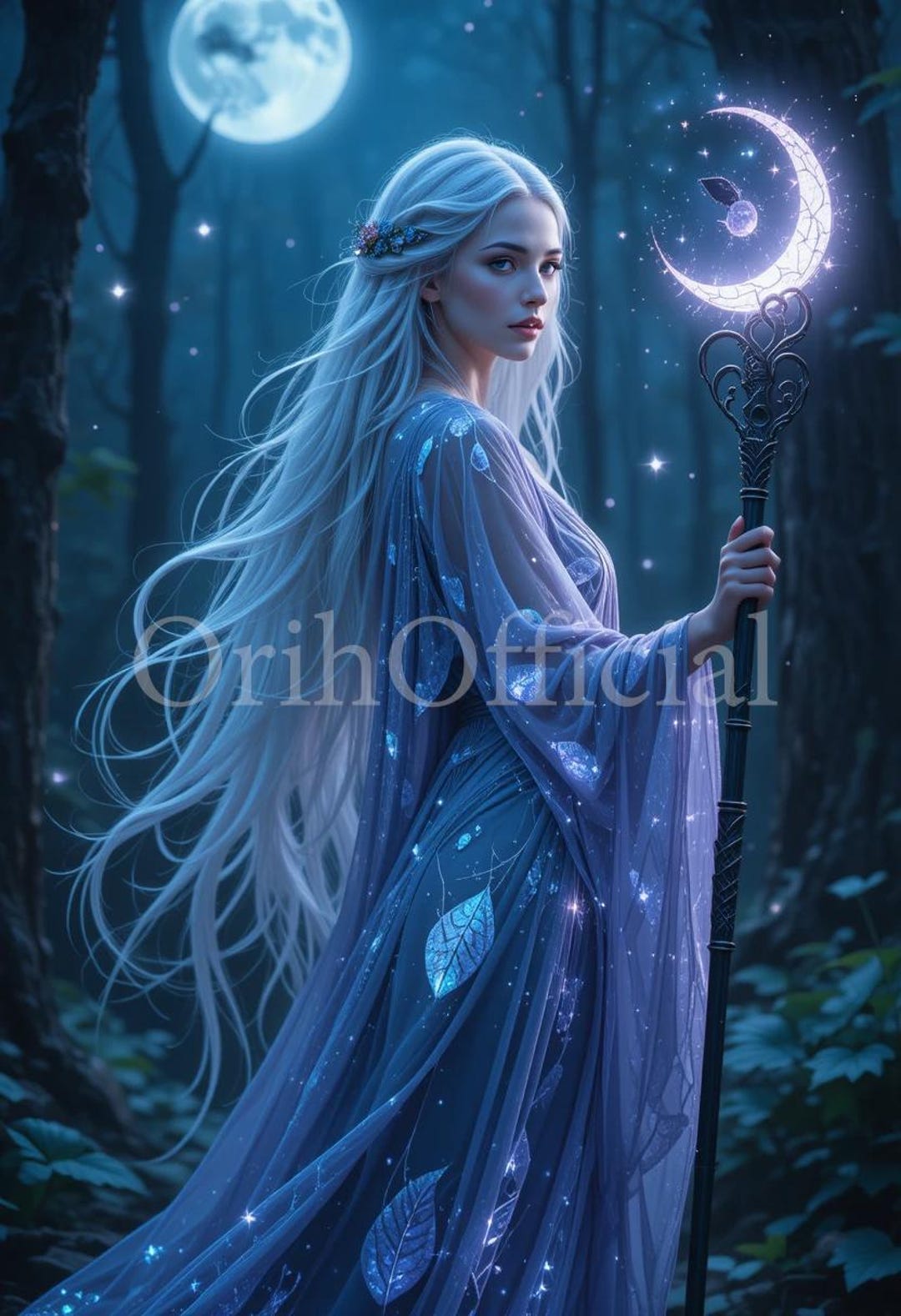 Selene Moonveil – Lunar Sorceress Digital Art Print - Etsy