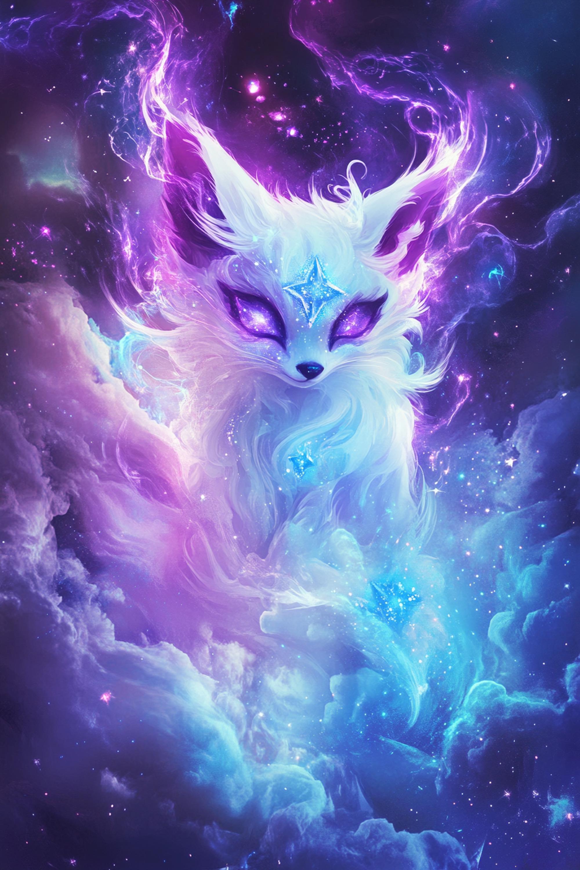 Stellara – Celestial Fox Spirit in the Nebula Realm | Fantasy Animal ...