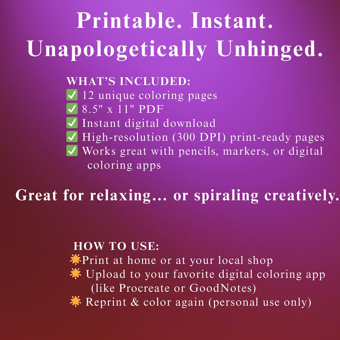 Color Me Unhinged | Dark Romance Coloring Book for Adults | Digital ...