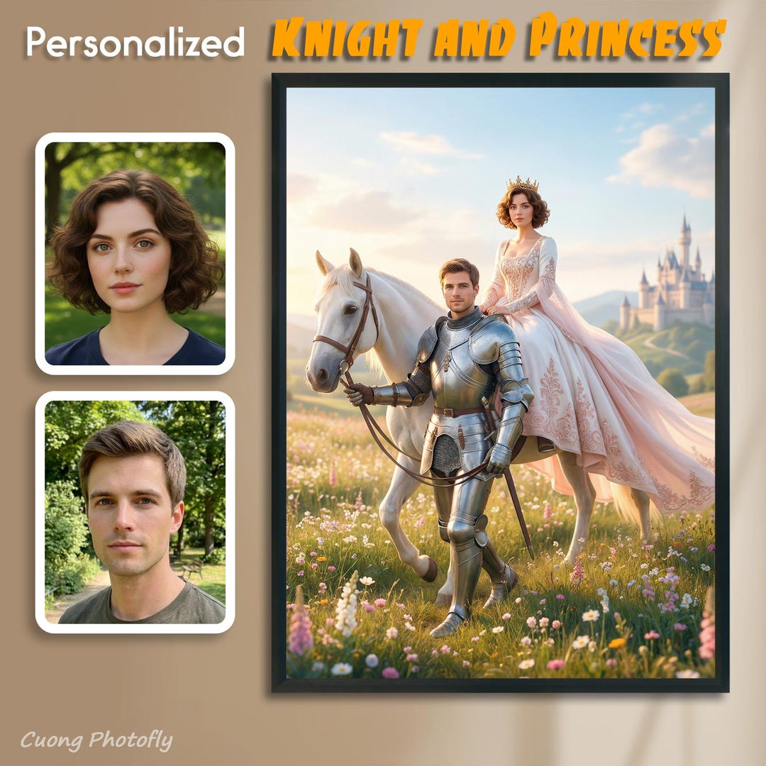 Custom Knight & Princess Couple Portrait | Personalized Fantasy Couple ...