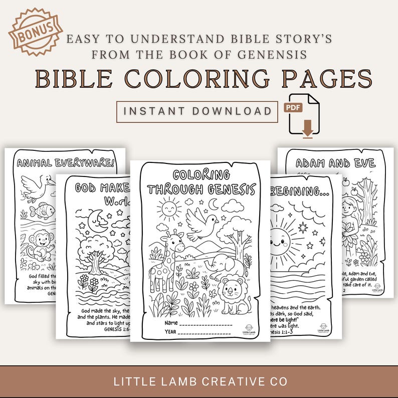 Genesis Bible Coloring Book, Bible Verse Coloring Pages, Bible Story ...