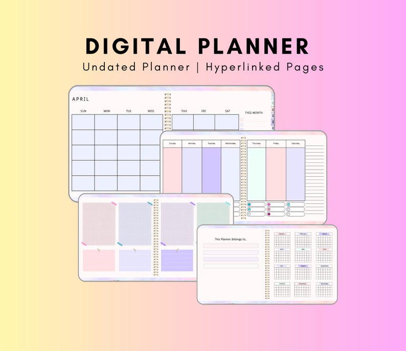 The Pastel Planner | Undated Digital Planner | Printable PDF & Editable ...