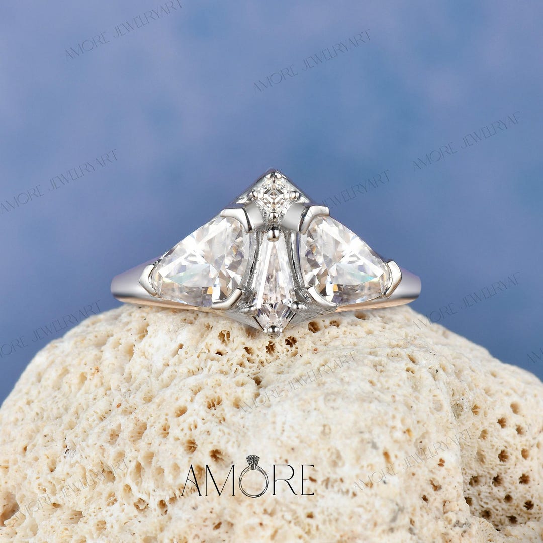 Moth Ring Art Deco Triangle Moissanite Engagement Ring Animal Butterfly ...