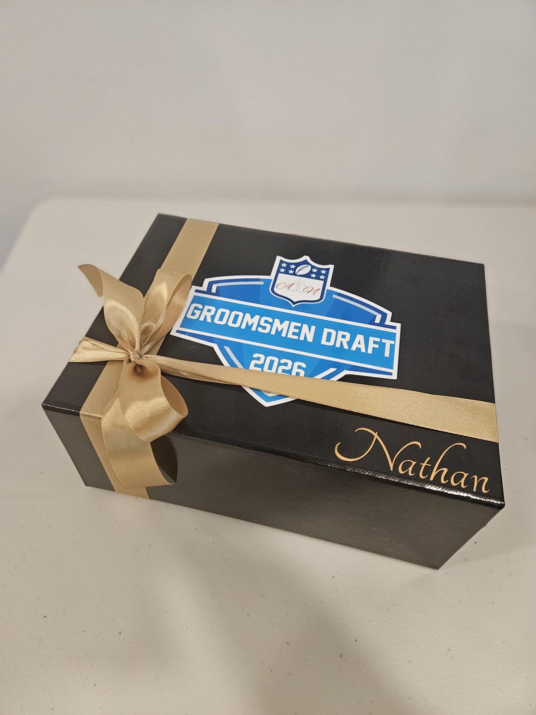 Groomsmen Draft Football Proposal Box | Add-on “scan-to-site” QR Badge ...