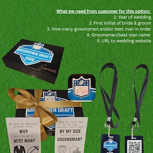 Groomsmen Draft Football Proposal Box | Add-on “scan-to-site” QR Badge ...