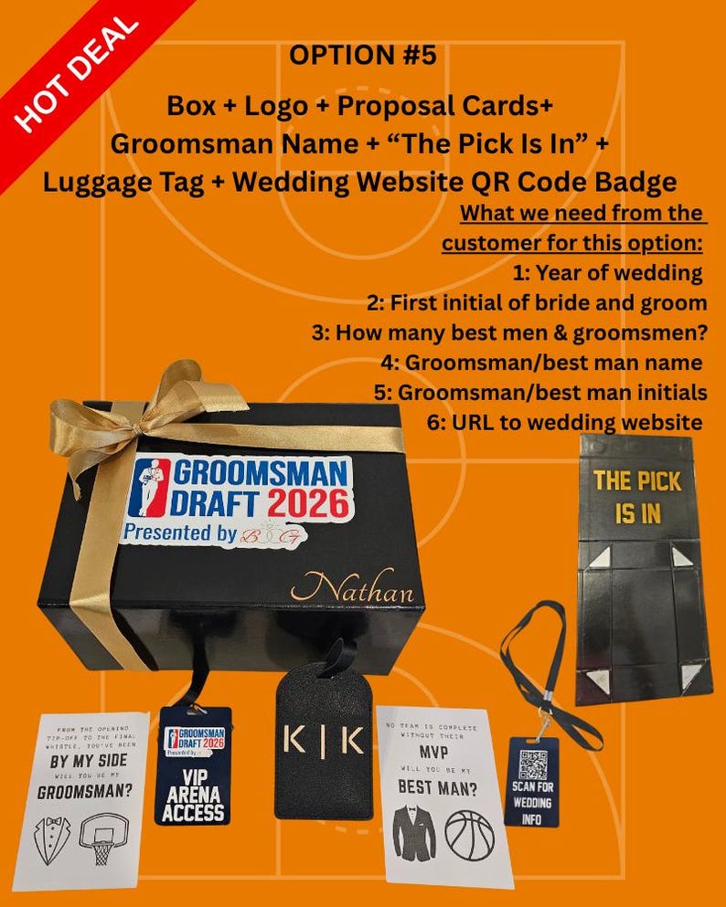 Groomsmen Draft Basketball Proposal Box | Add-on “scan-to-site” QR ...