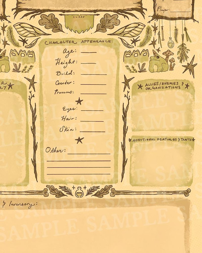 Goblincore Nature Frog Mushroom Druid DND 5E Character Sheet | Handmade ...
