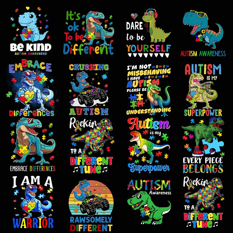 20 Embrace Differences Autism Dinosaur Png, T-rex Autism Png, Autism ...