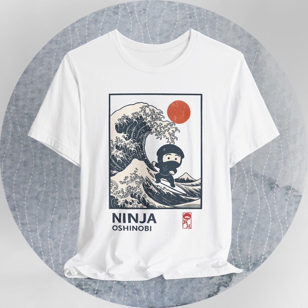 Great Wave Ninja Shirt, Surfing Shinobi Tee, Funny Hokusai Parody ...