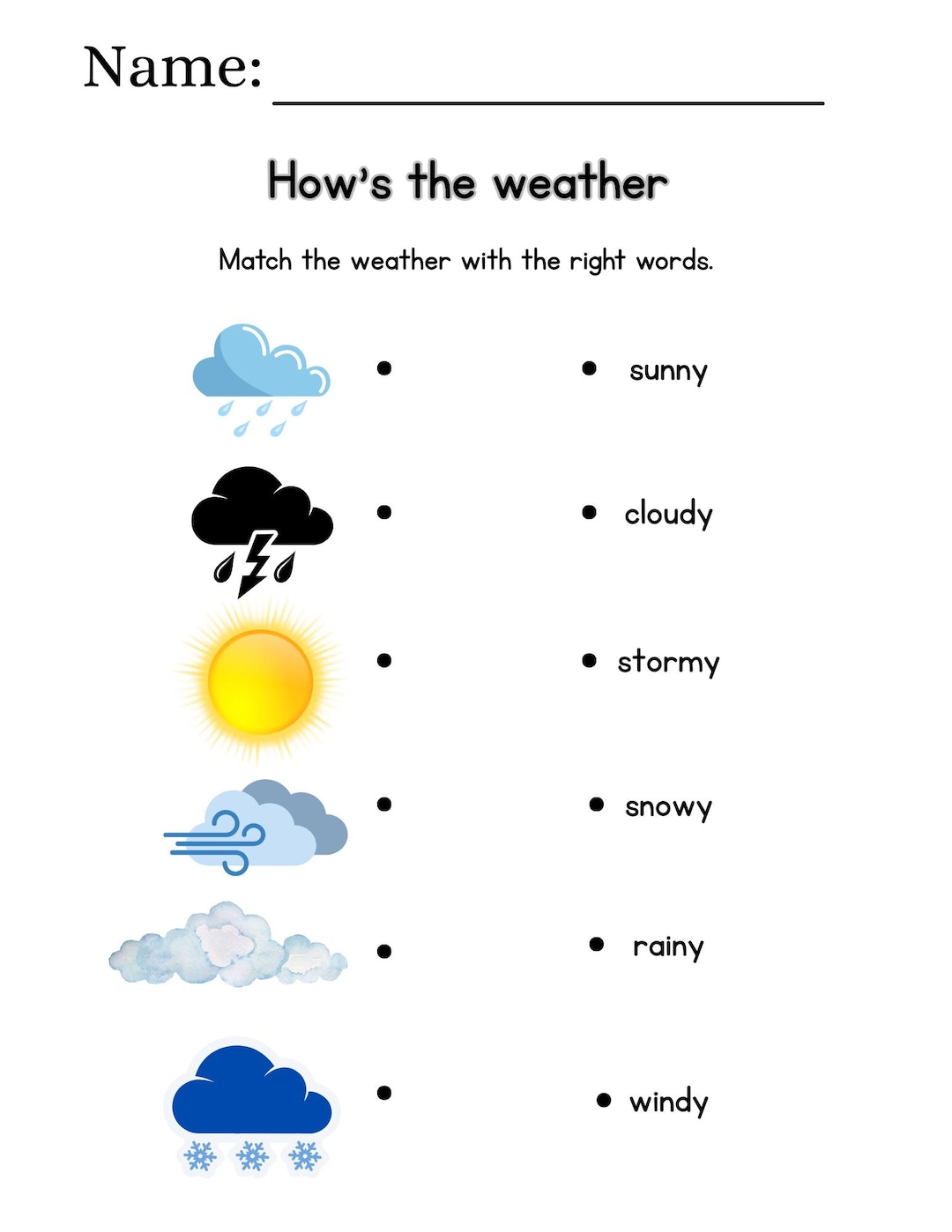 Matching Worksheets Bundle for Kids | Weather and Color Printable ...