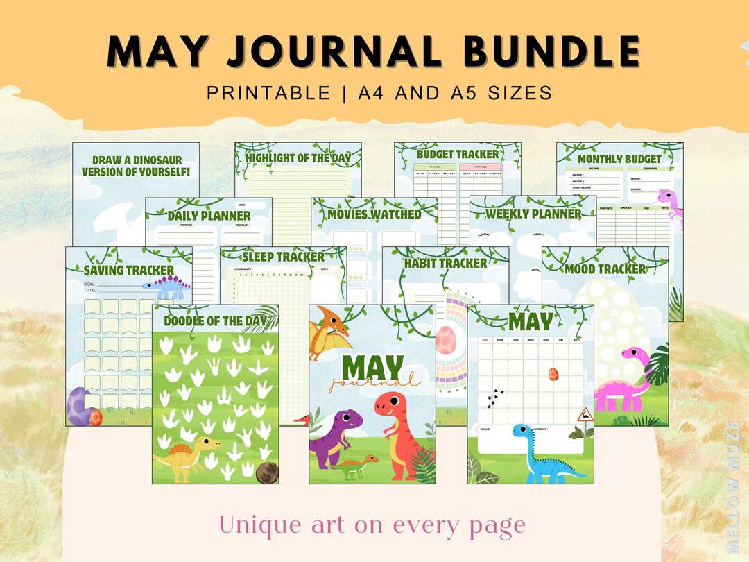 May Journal Bundle | Dino Journal Bundle | Printable Dinosaur Planner ...