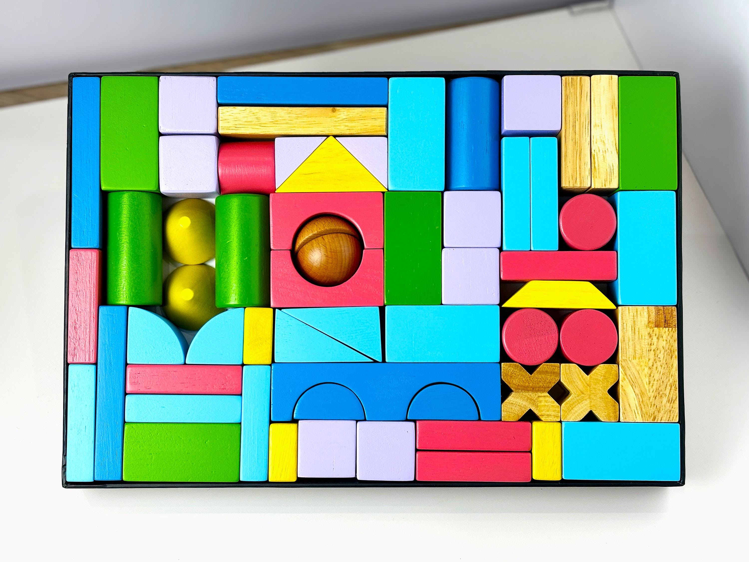Wooden Building Blocks Set 63 Pcs, Preschool Toy, Educational Waldorf ...