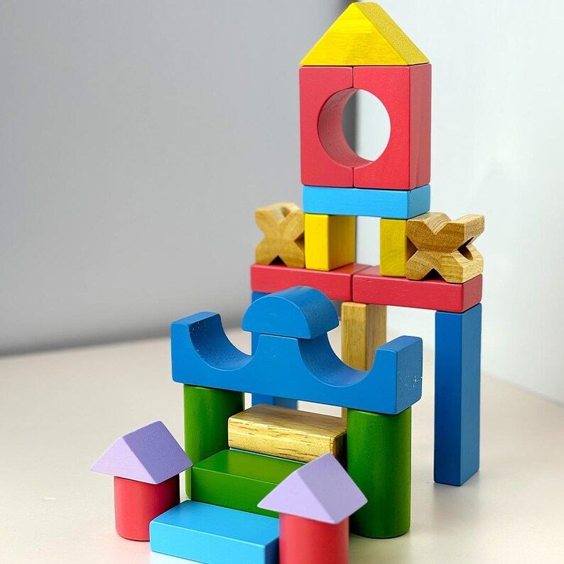 Wooden Building Blocks Set 63 Pcs, Preschool Toy, Educational Waldorf ...