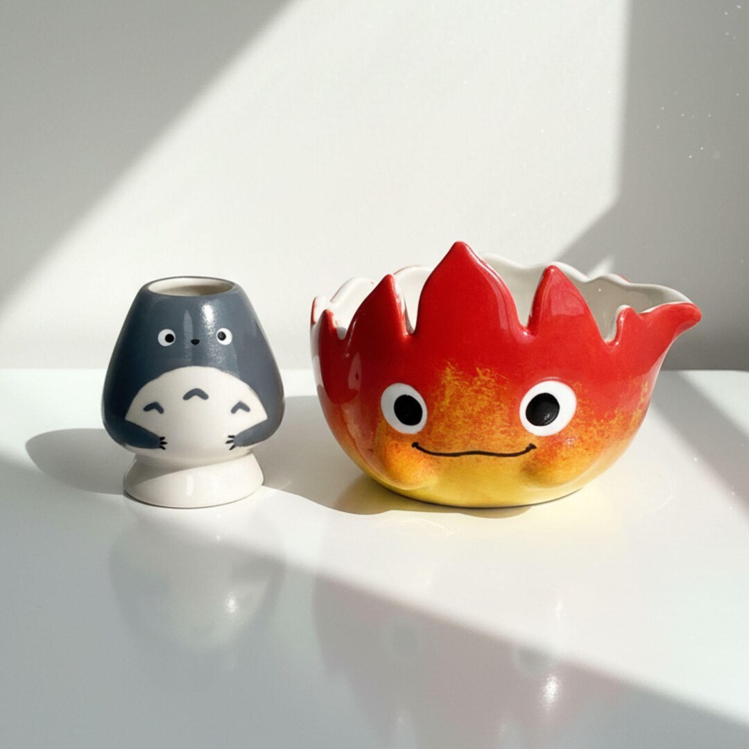 Handmade Fire Spirit Ceramic Matcha Bowl Set – Kawaii Tea Lover Gift ...
