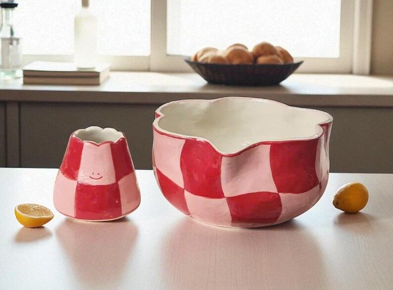 Red Stripe Pottery Matcha Chawan - Handmade Ceramic Bowl – With Wavy ...