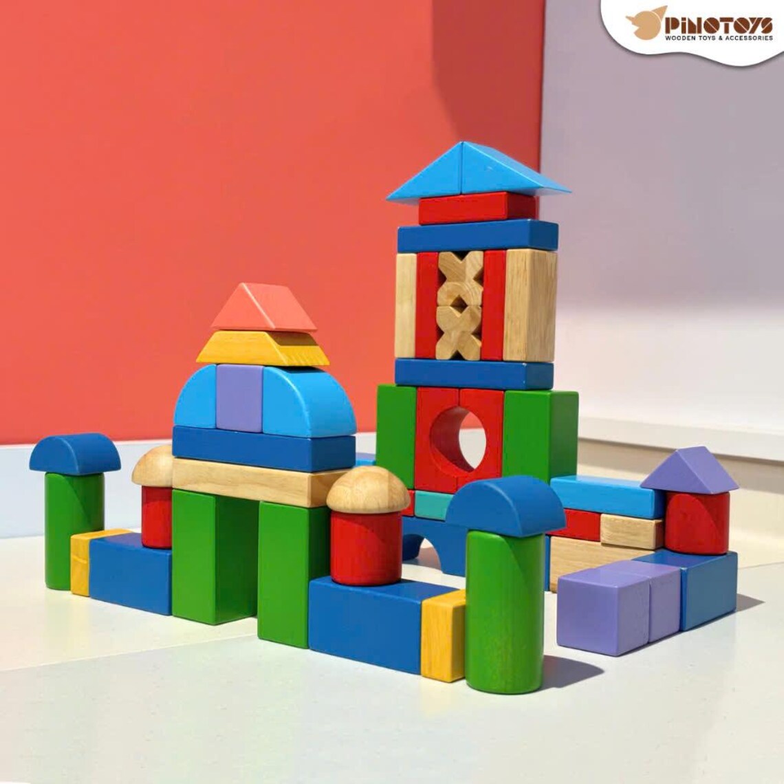 Wooden Building Blocks Set 63 Pcs, Preschool Toy, Educational Waldorf ...