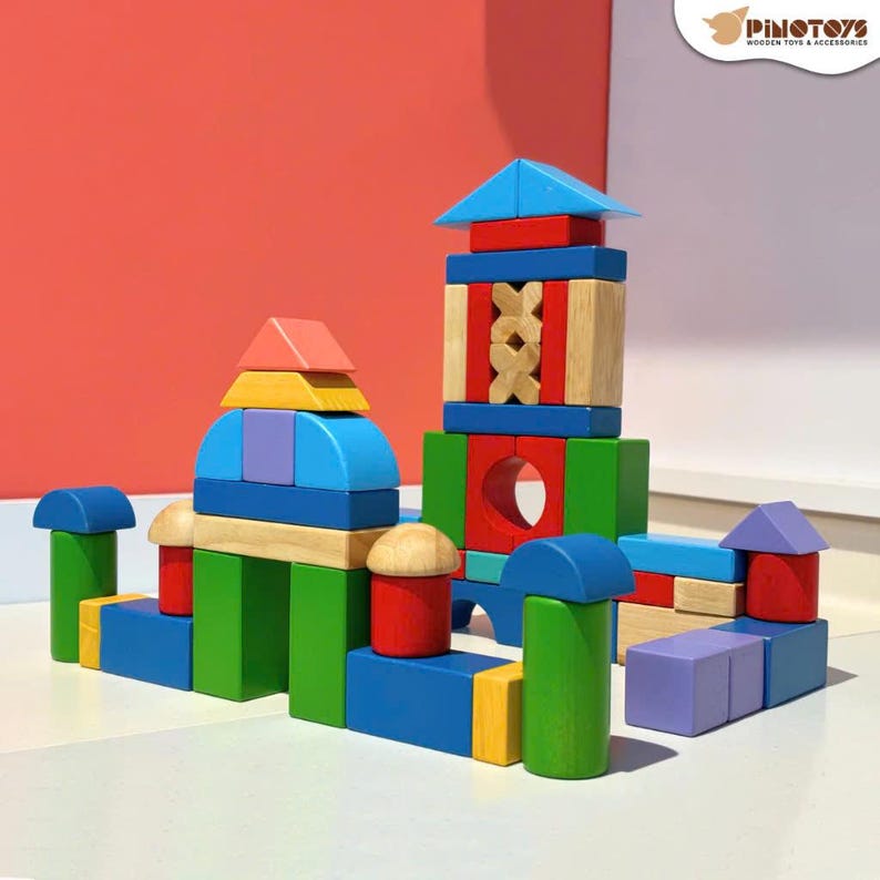 Wooden Building Blocks Set 63 Pcs, Preschool Toy, Educational Waldorf ...