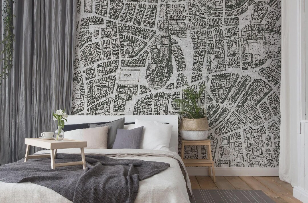 Vintage City Map Mural: Custom Urban Wall Decor - Etsy