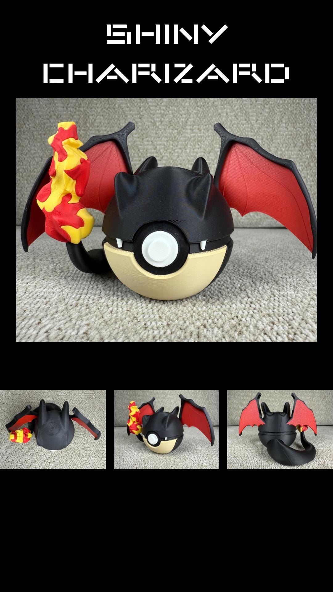 Shiny Charizard. 3D Printed Pokeball, Pokeball for Display, Pokemon ...